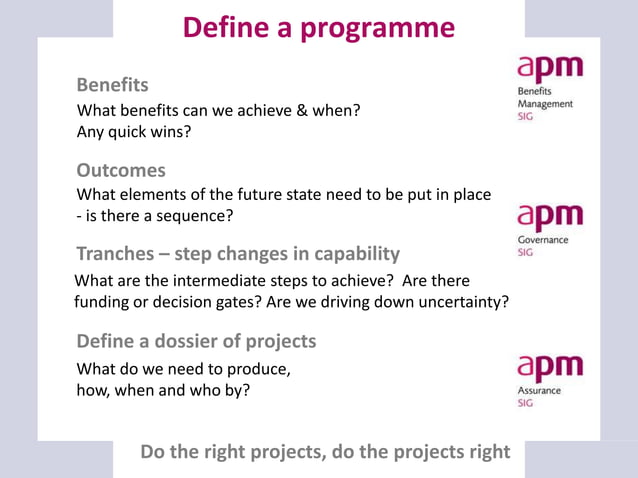 APM Presents - Joining the dots - Programme Management in action | PPT