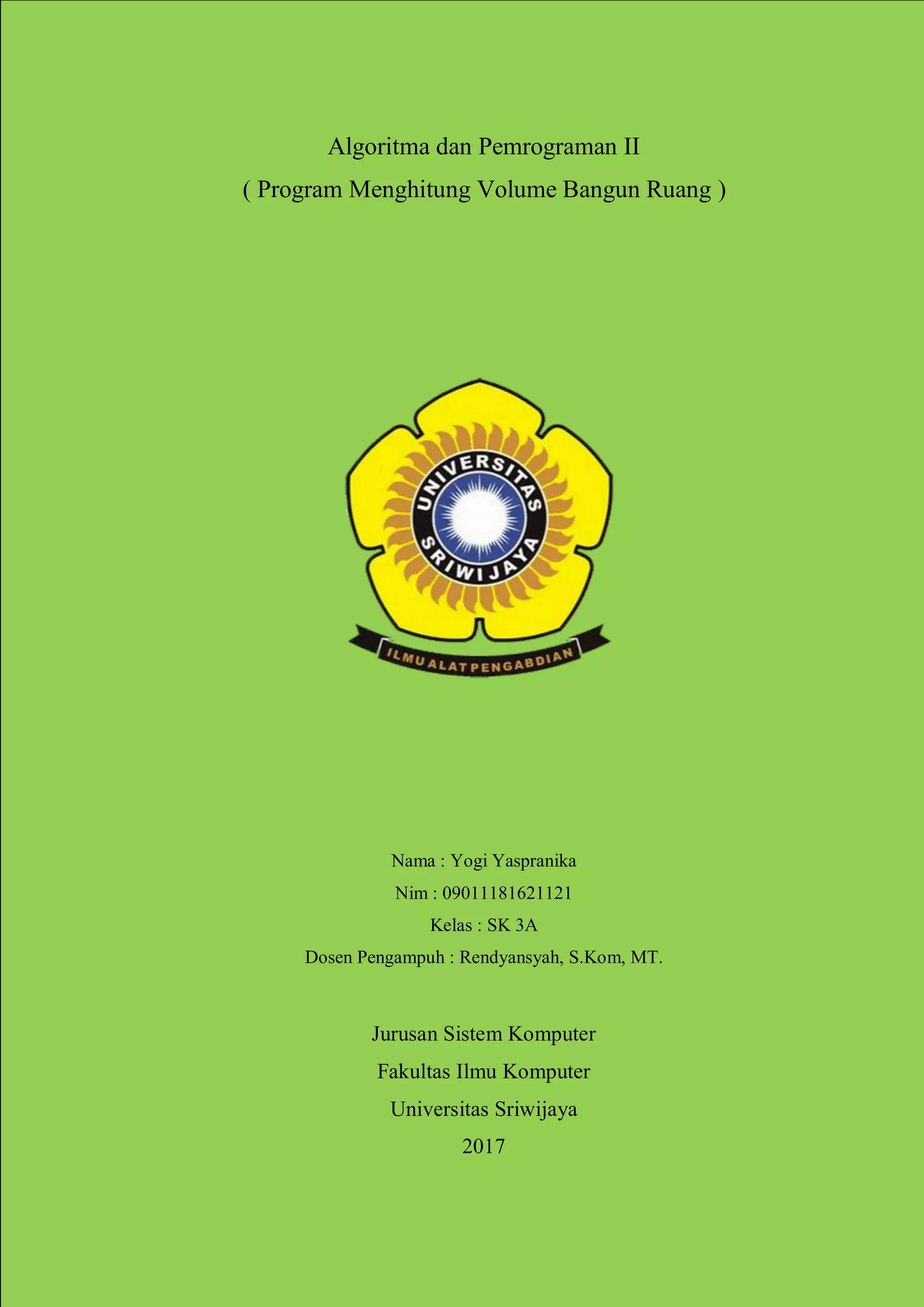 program menghitung volume bangun ruang dengan bahasa C | PDF