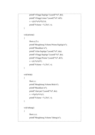 program menghitung volume bangun ruang dengan bahasa C | PDF