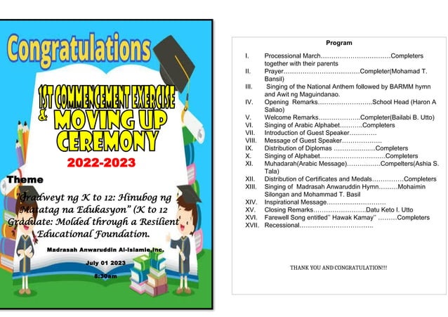 Flow of Program in graduation in elementary | PPT