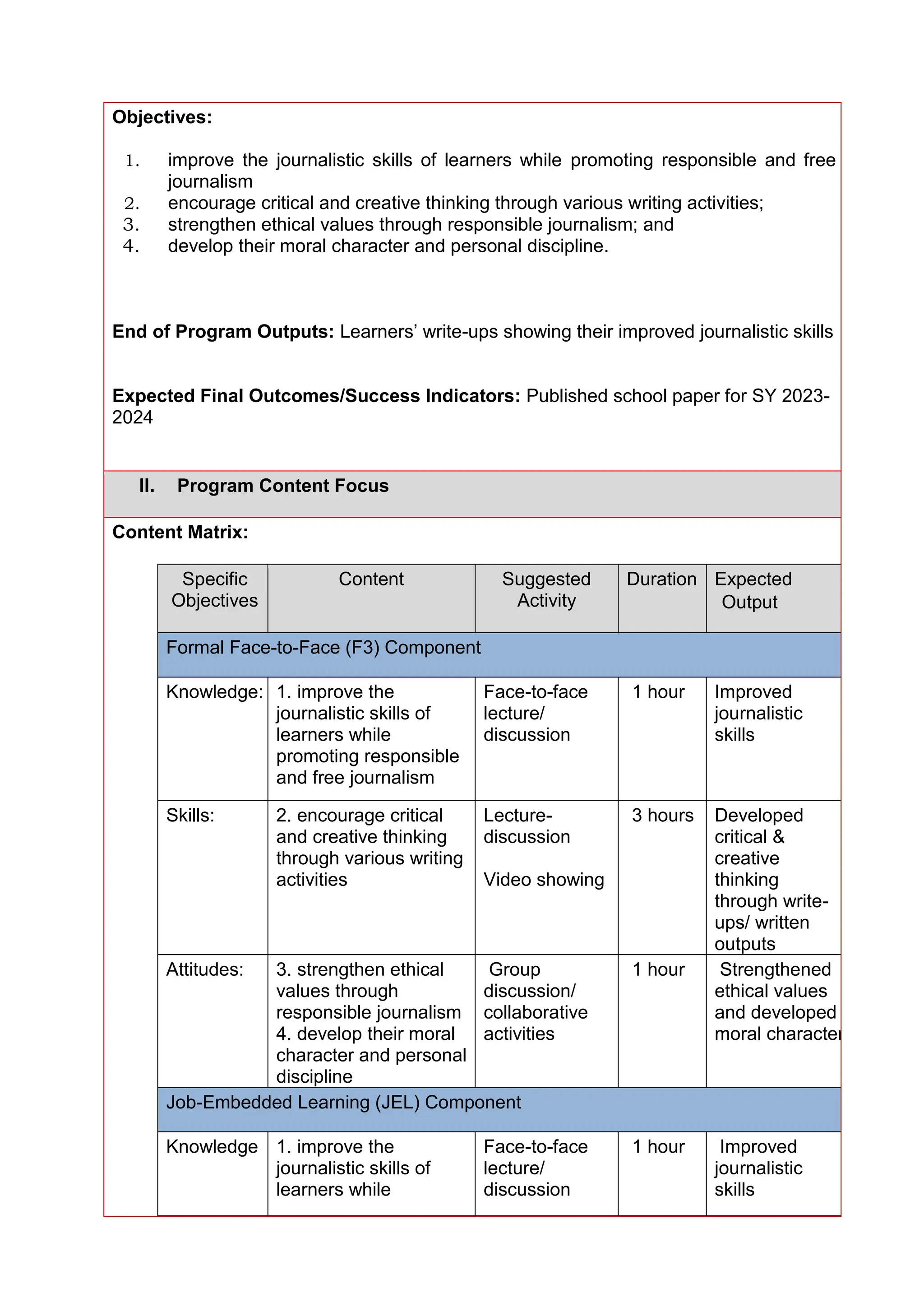 Program Design for F2F Seminar-Workshop on School Paper Production ...
