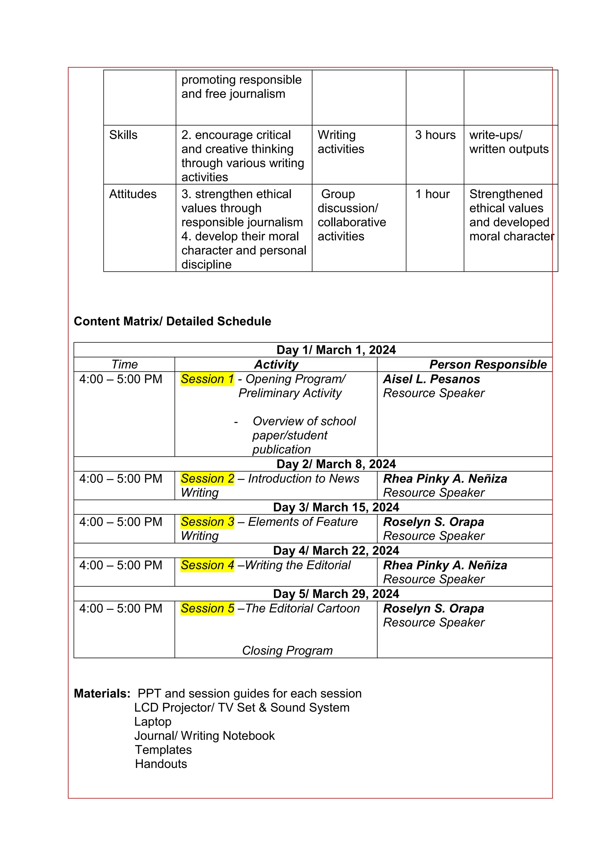 Program Design for F2F Seminar-Workshop on School Paper Production ...