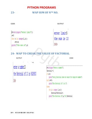 program-in-python-by-keshwam(1).pdf gggg | PDF