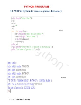 program-in-python-by-keshwam(1).pdf gggg | PDF