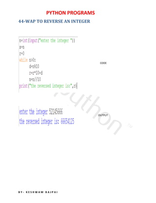 program-in-python-by-keshwam(1).pdf gggg | PDF