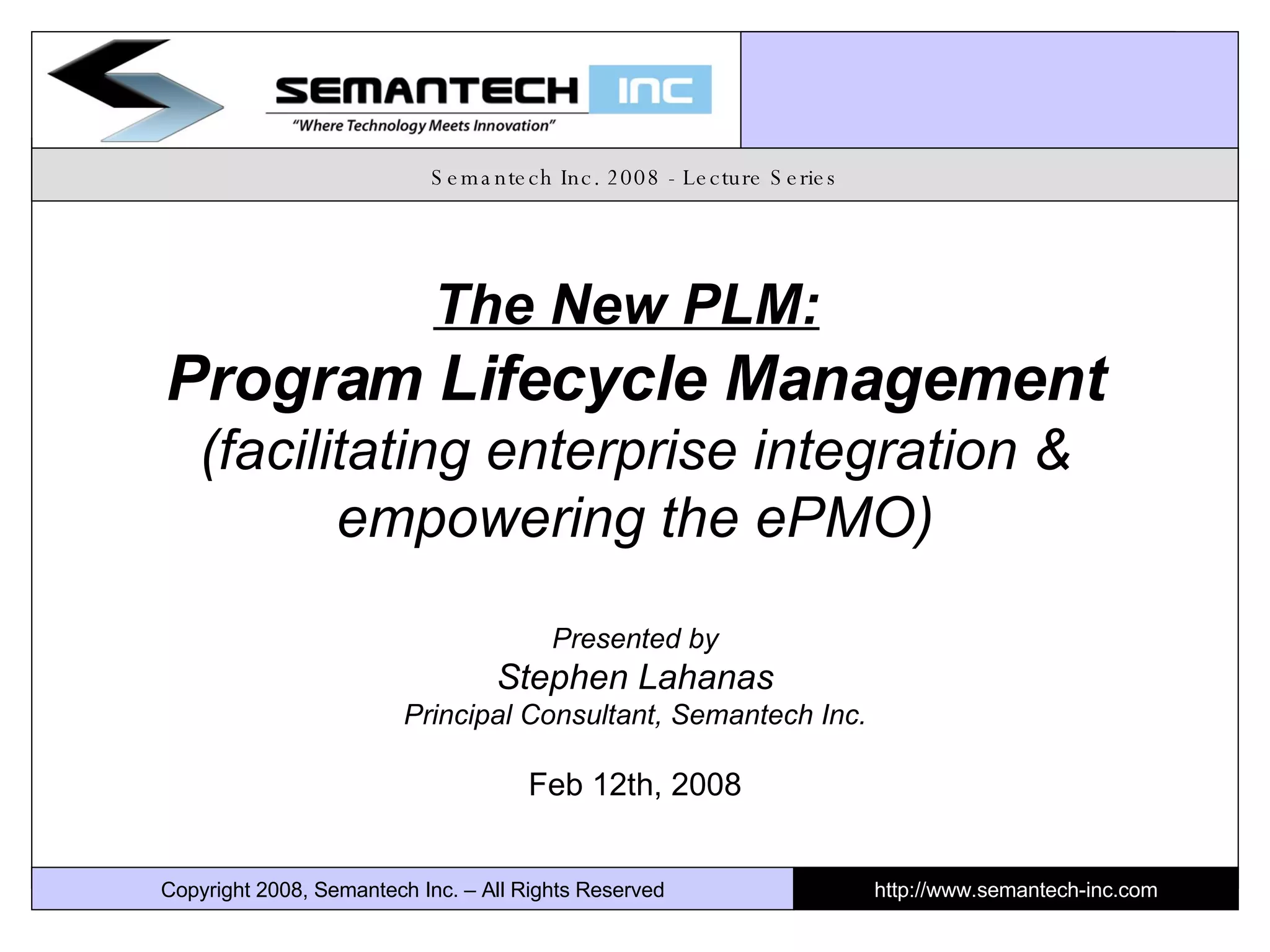 Program Lifecycle Management - The New PLM | PPT