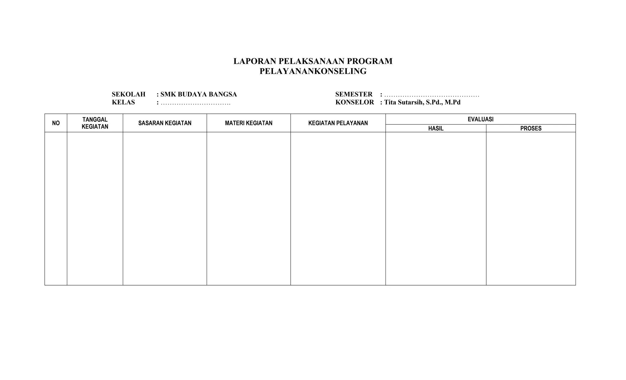 program mingguan bimbingan konseling smk | DOC