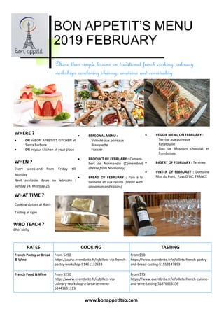 BON APPETIT'S MENU 2019 FEBRUARY