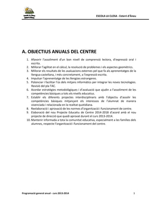 Programació general anual del centre 2013 2014 sense annexes | PDF