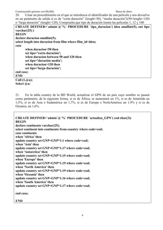 Programación MySQL-Ejercicios | PDF