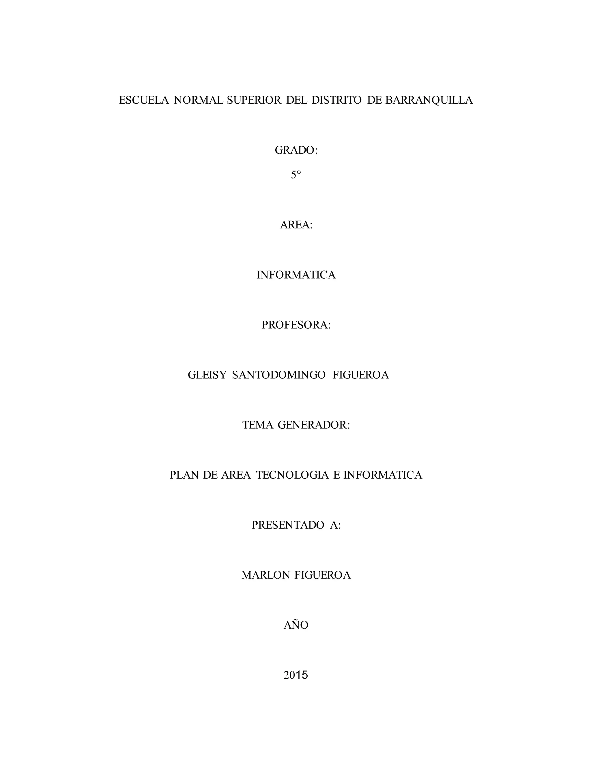 plan de area 5° grado | DOCX
