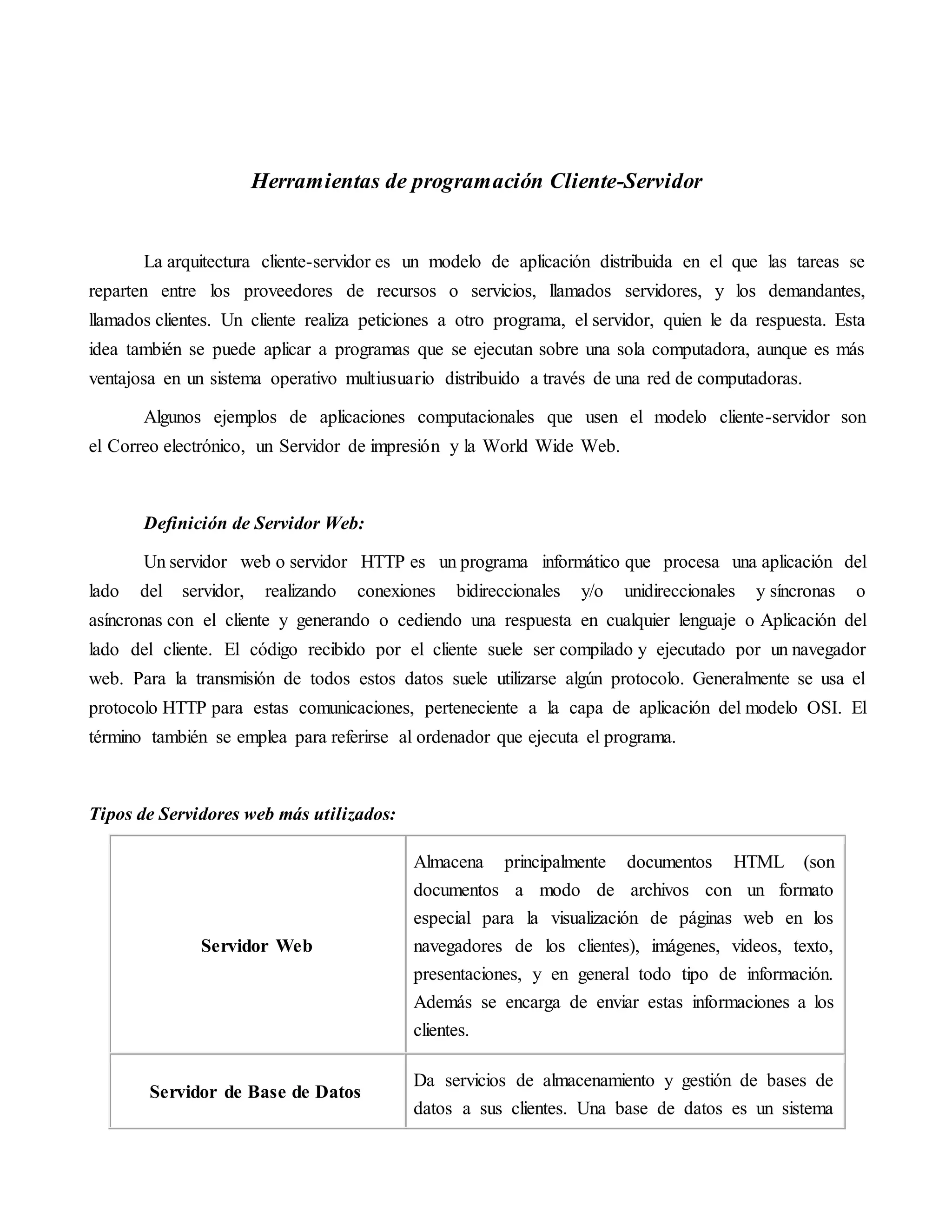 Herramientas de Programacion Cliente Servidor | DOCX