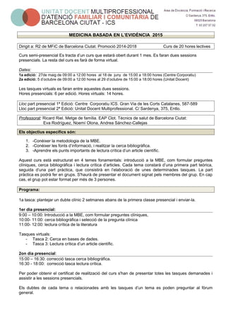 Programa curs MEDICINA BASADA EN L'EVIDÈNCIA | PDF
