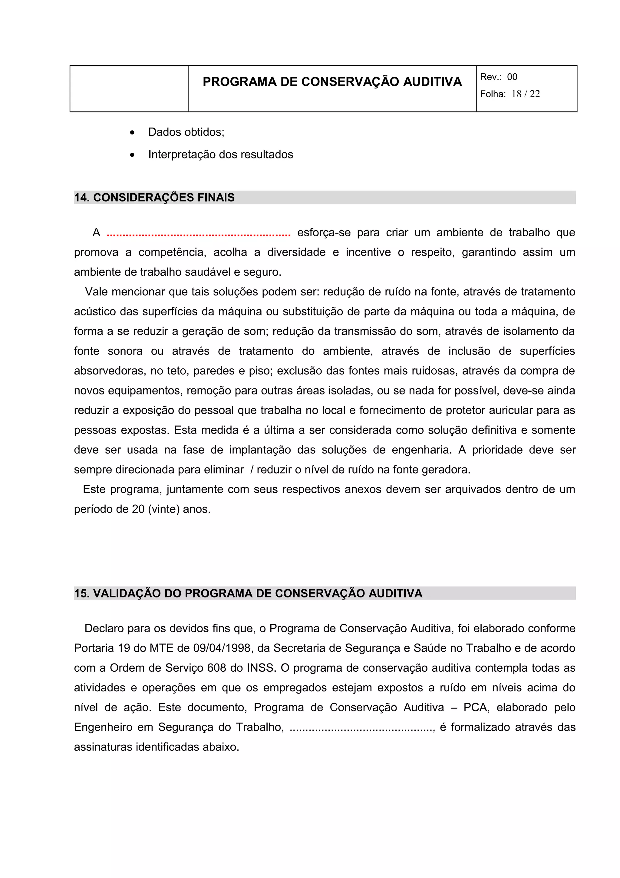 Programa de conservação auditiva PCA rev.00