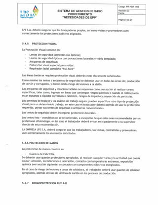 PROGRAMA DE EPP. ELEMENTOS DE PROTECCION PERSONAL | PDF