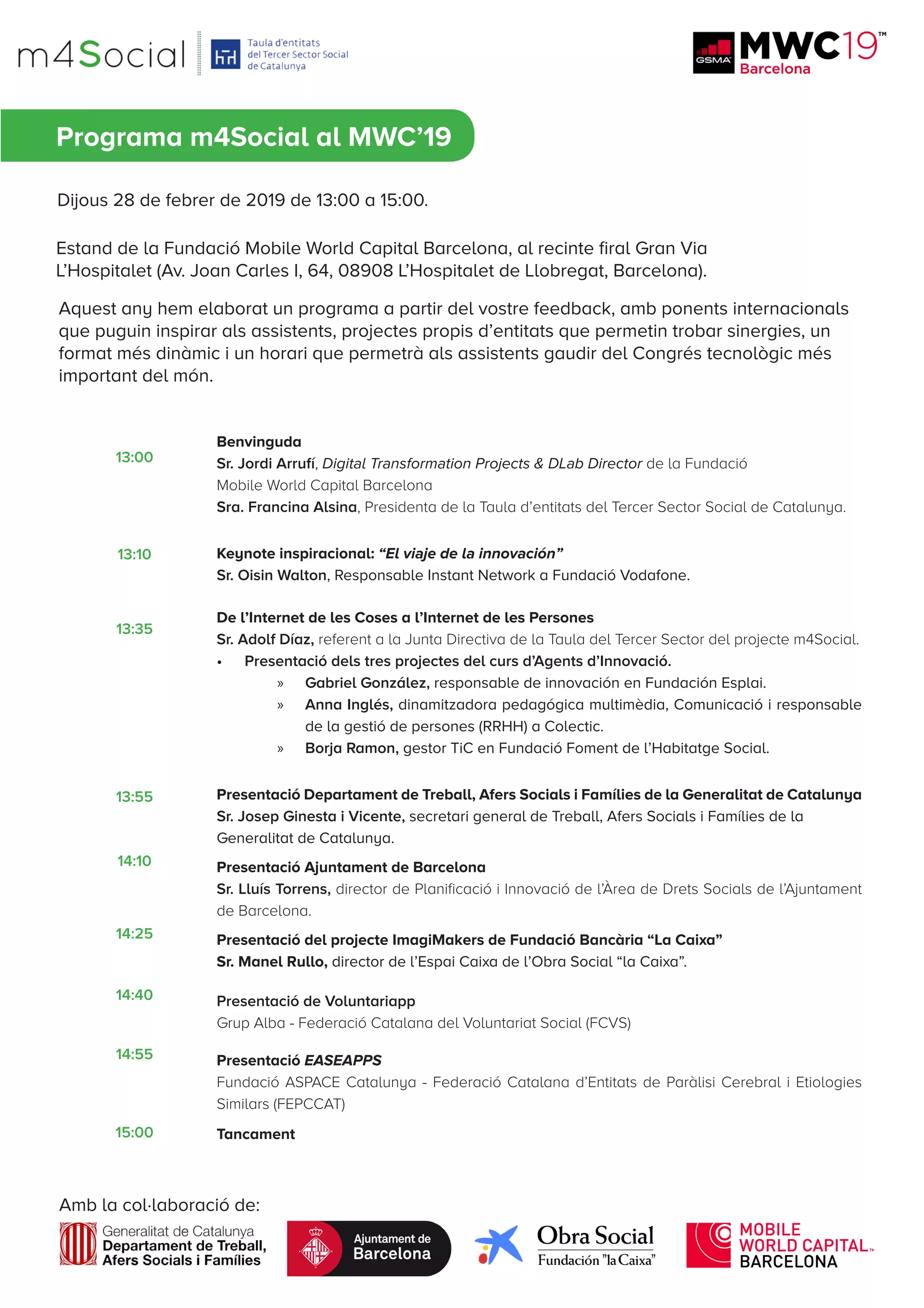 Programa estand m4Social al MWC 18 | PDF