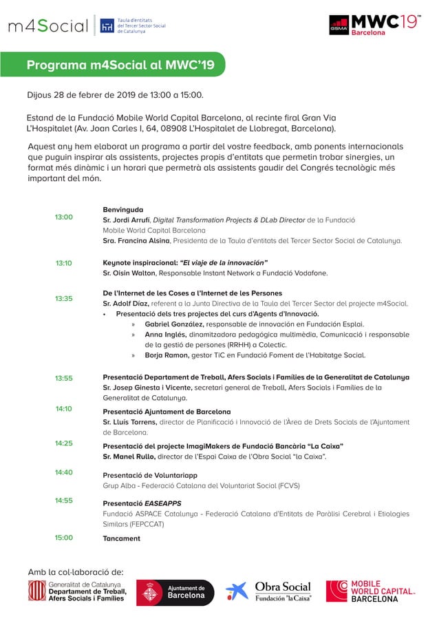 Programa estand m4Social al MWC 18 | PDF