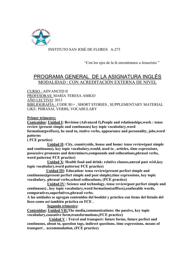 Programa ingles lcb 4º | DOCX