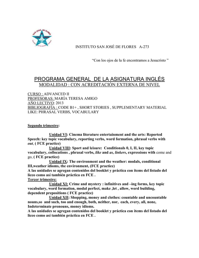 Programa ingles lcb 4º | DOCX