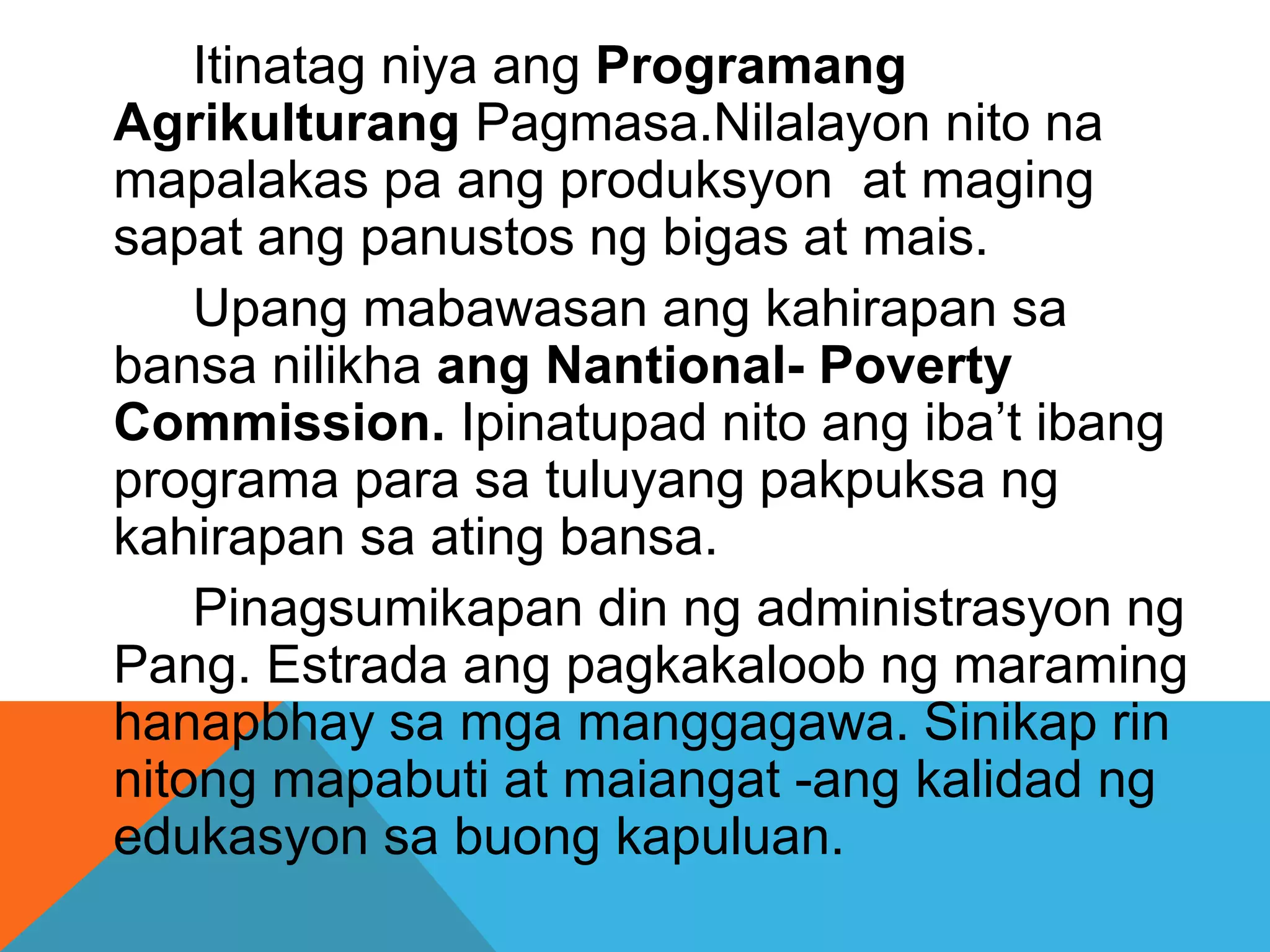 Programa at Patakaran ni Estrada at corazon Aquino | PPTX