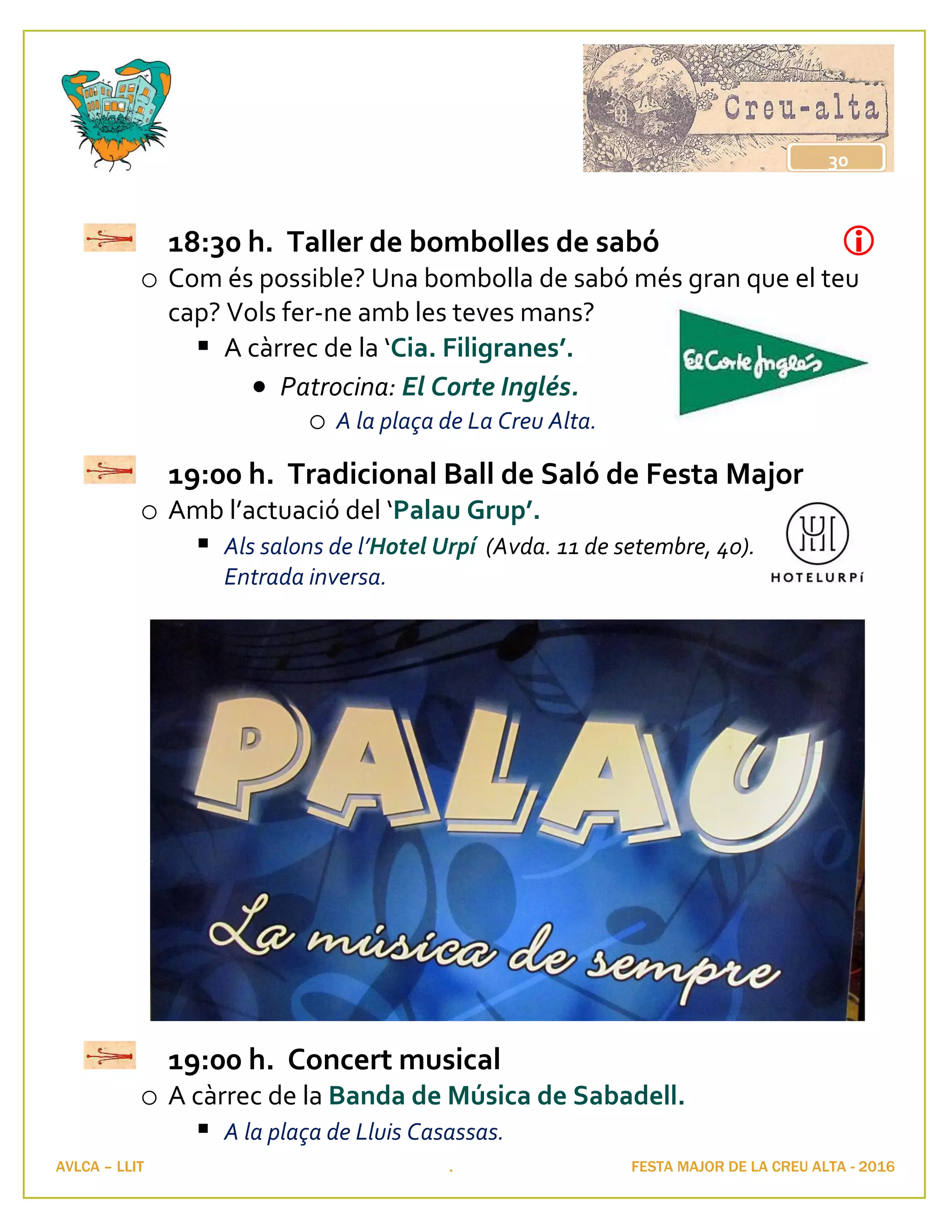 Programa oficial de la Festa Major de la Creu Alta 2016 | PDF