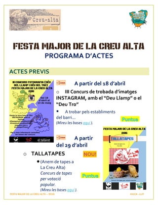Programa oficial de la Festa Major de la Creu Alta 2016 | PDF