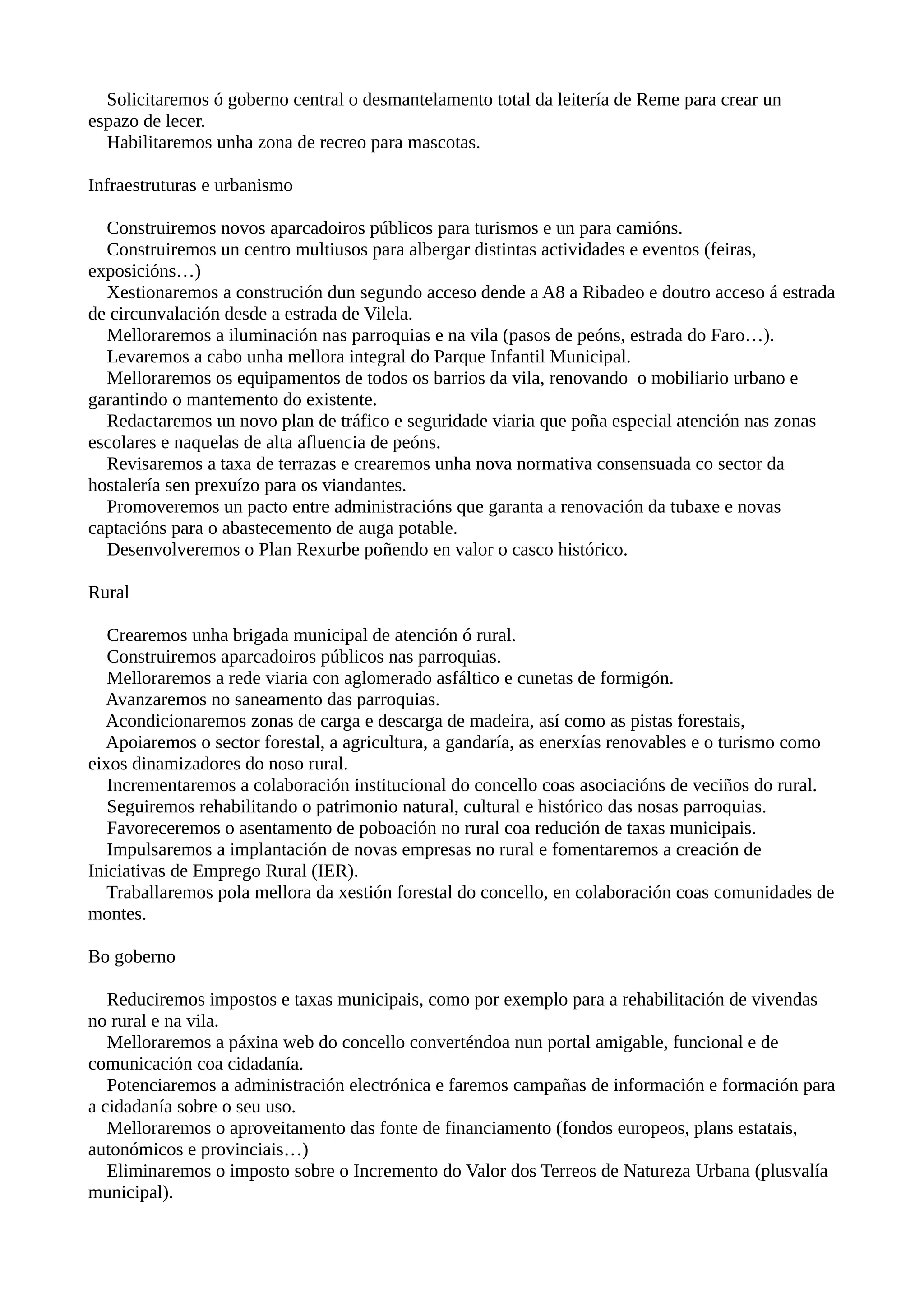 programa do PP para as eleccións municipais en Ribadeo 2023 | PDF