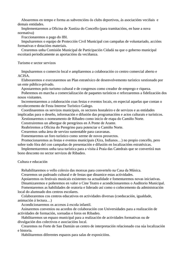 programa do PP para as eleccións municipais en Ribadeo 2023 | PDF