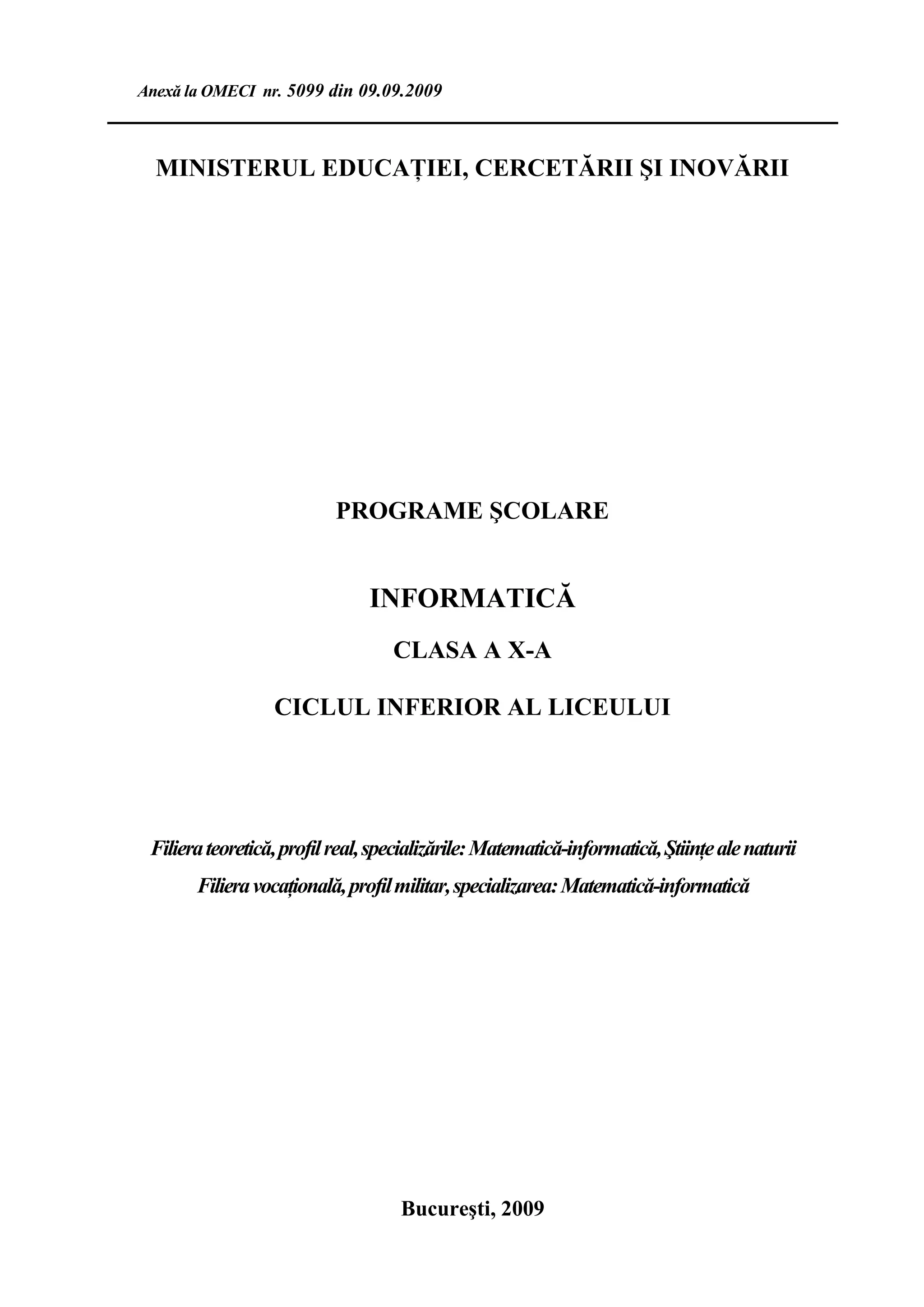 Programa scolara de_informatica_10 | PDF