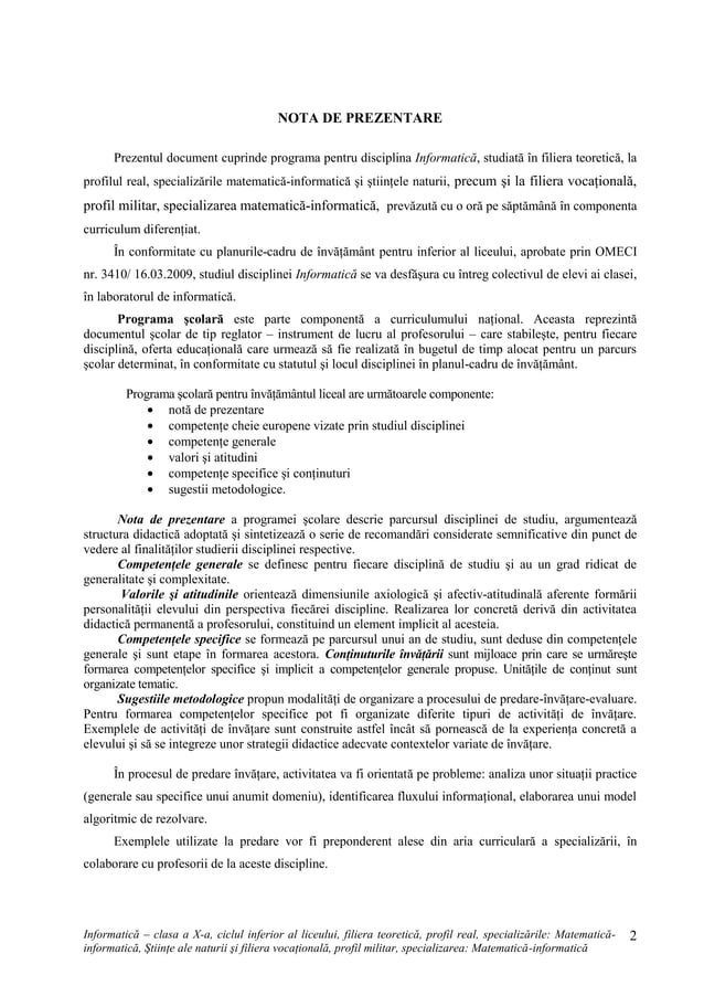 Programa scolara de_informatica_10 | PDF