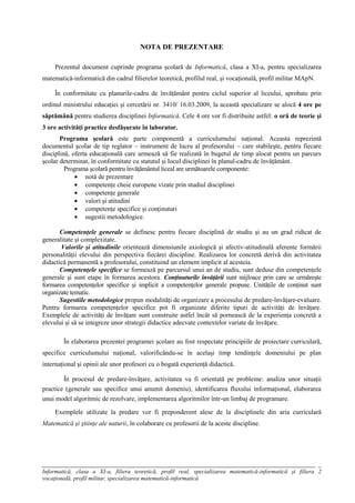 Programa scolara de_informatica_11 | PDF