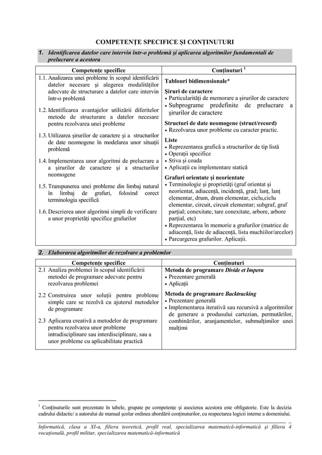 Programa scolara de_informatica_11 | PDF