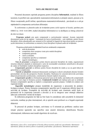 Programa scolara de_informatica_9 | PDF