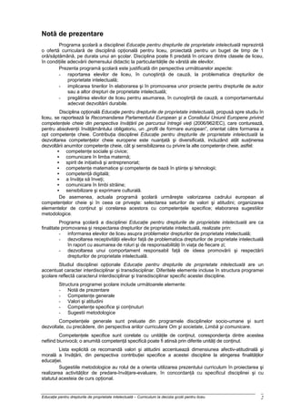 Programa şcolară pentru disciplina opţională educaţie pentru drepturile de proprietate ...