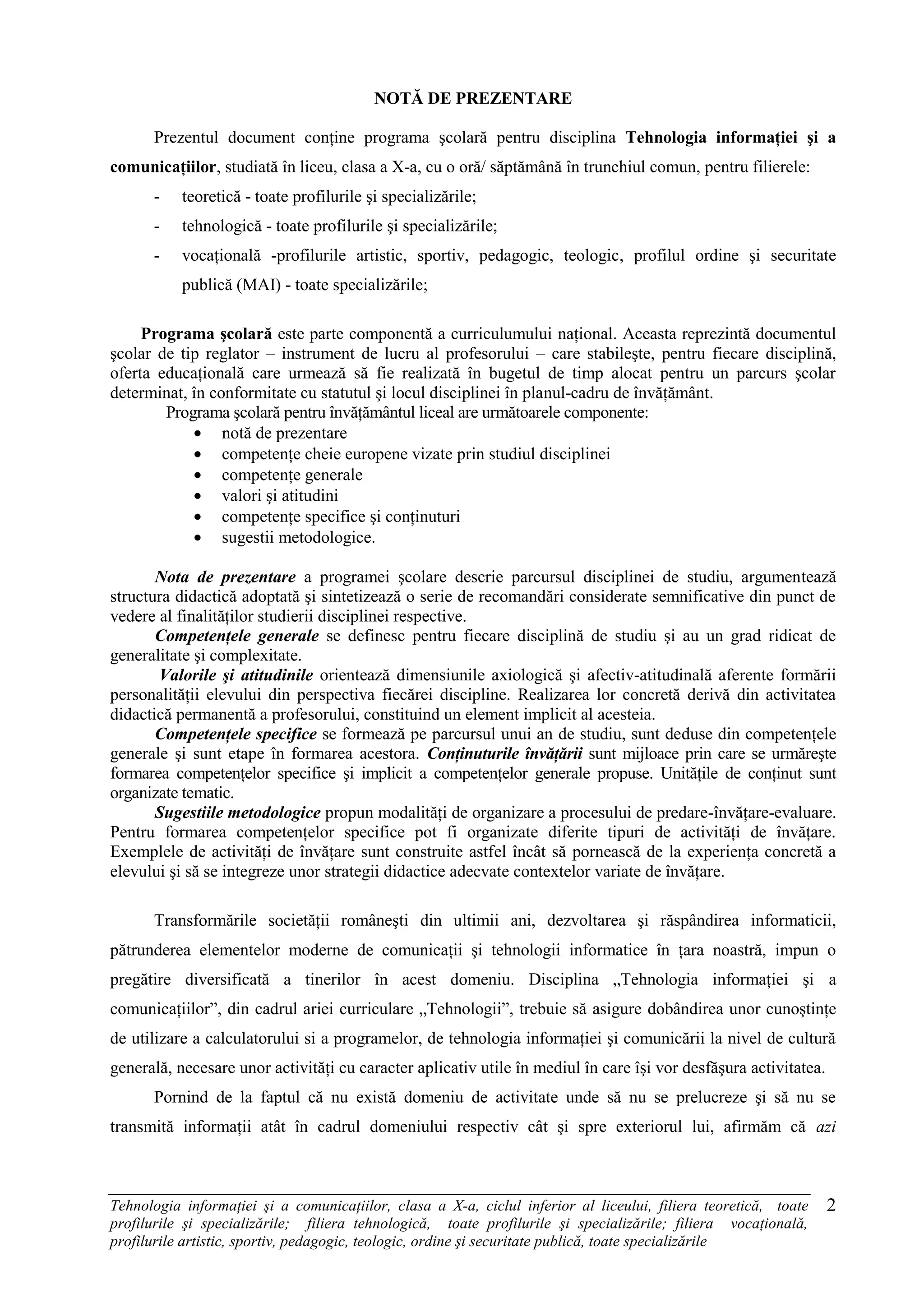 Programa scolara tic_10 | PDF