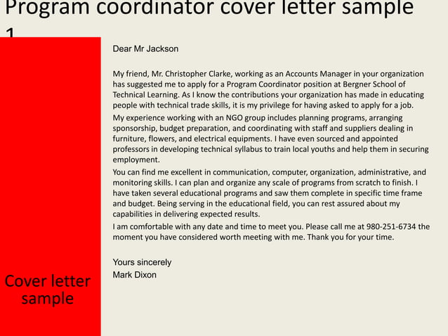 Program coordinator cover letter | PPT