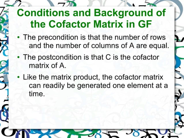 Program Derivation of Matrix Operations in GF | ODP