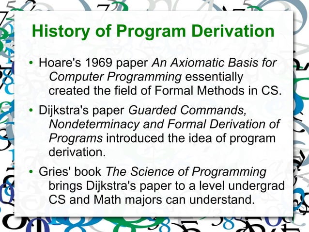 Program Derivation of Matrix Operations in GF | ODP