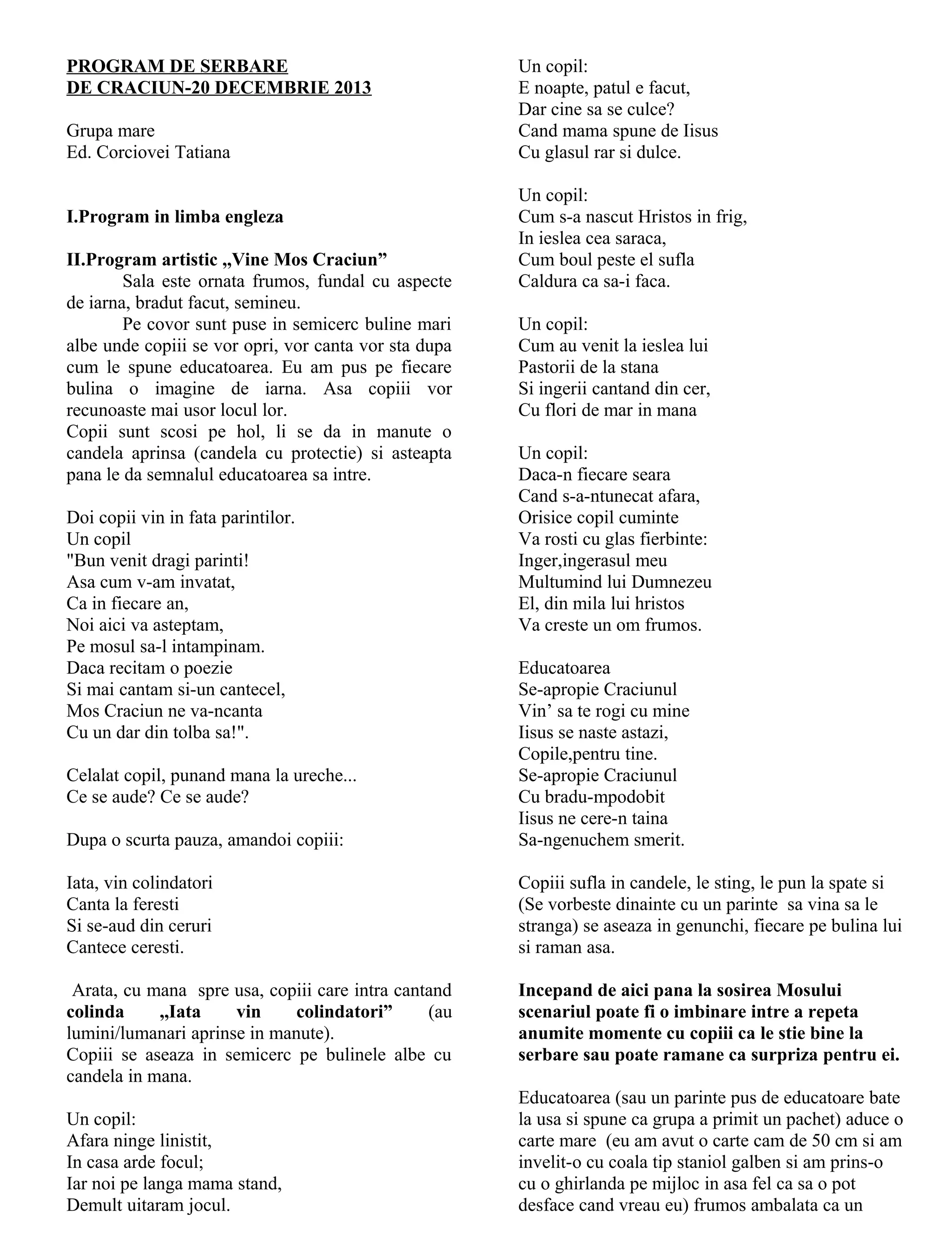 Program de serbare la craciun | DOC
