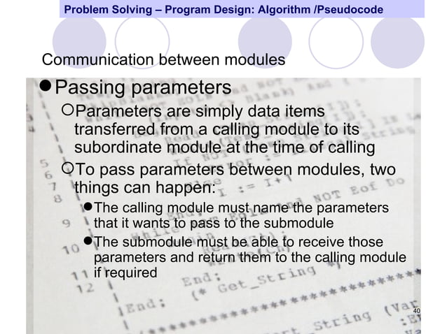 Program design and problem solving techniques | PPT | Programming Languages | Computing