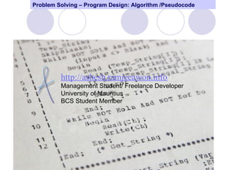 Program design and problem solving techniques | PPT