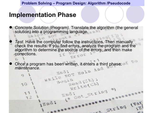 Program design and problem solving techniques | PPT | Programming Languages | Computing