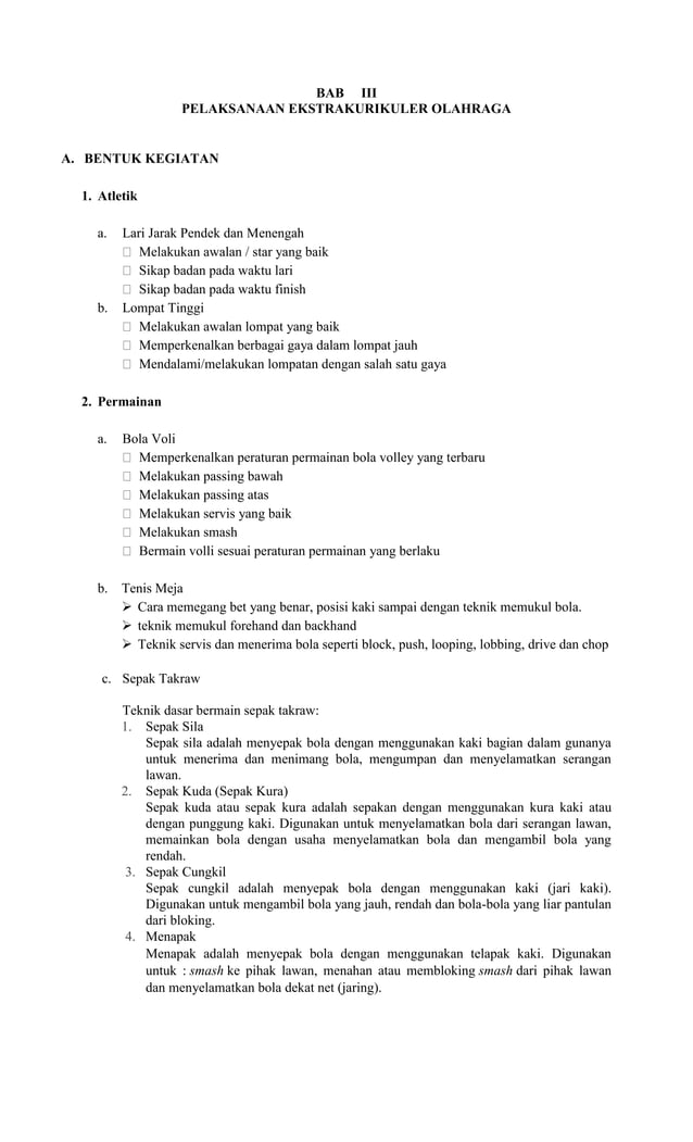 Program ekskul olahraga sd | DOCX