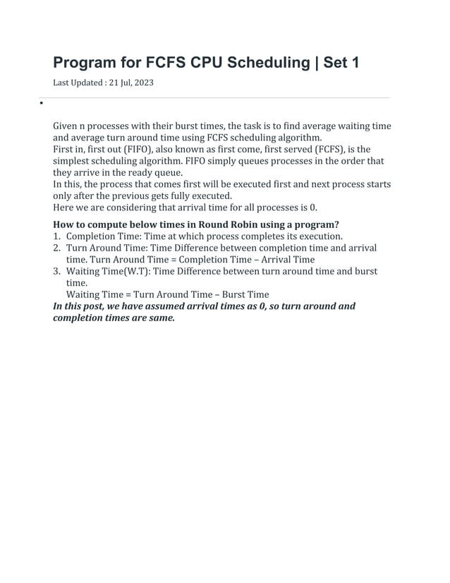 Program For Fcfs Cpu Schedulingprogram Docx Pdf