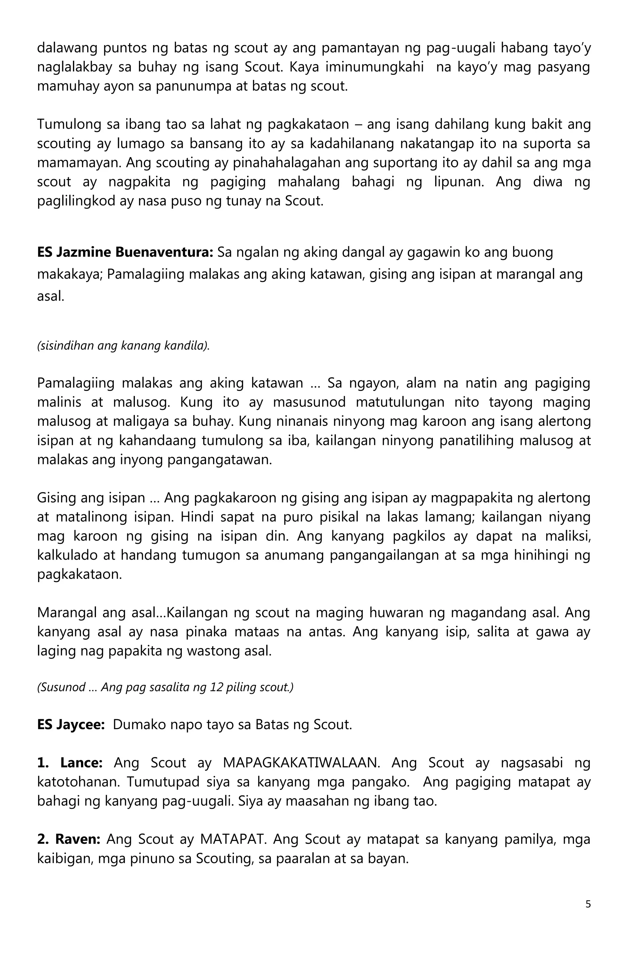 Program for investiture 2016 tagalog version | PDF