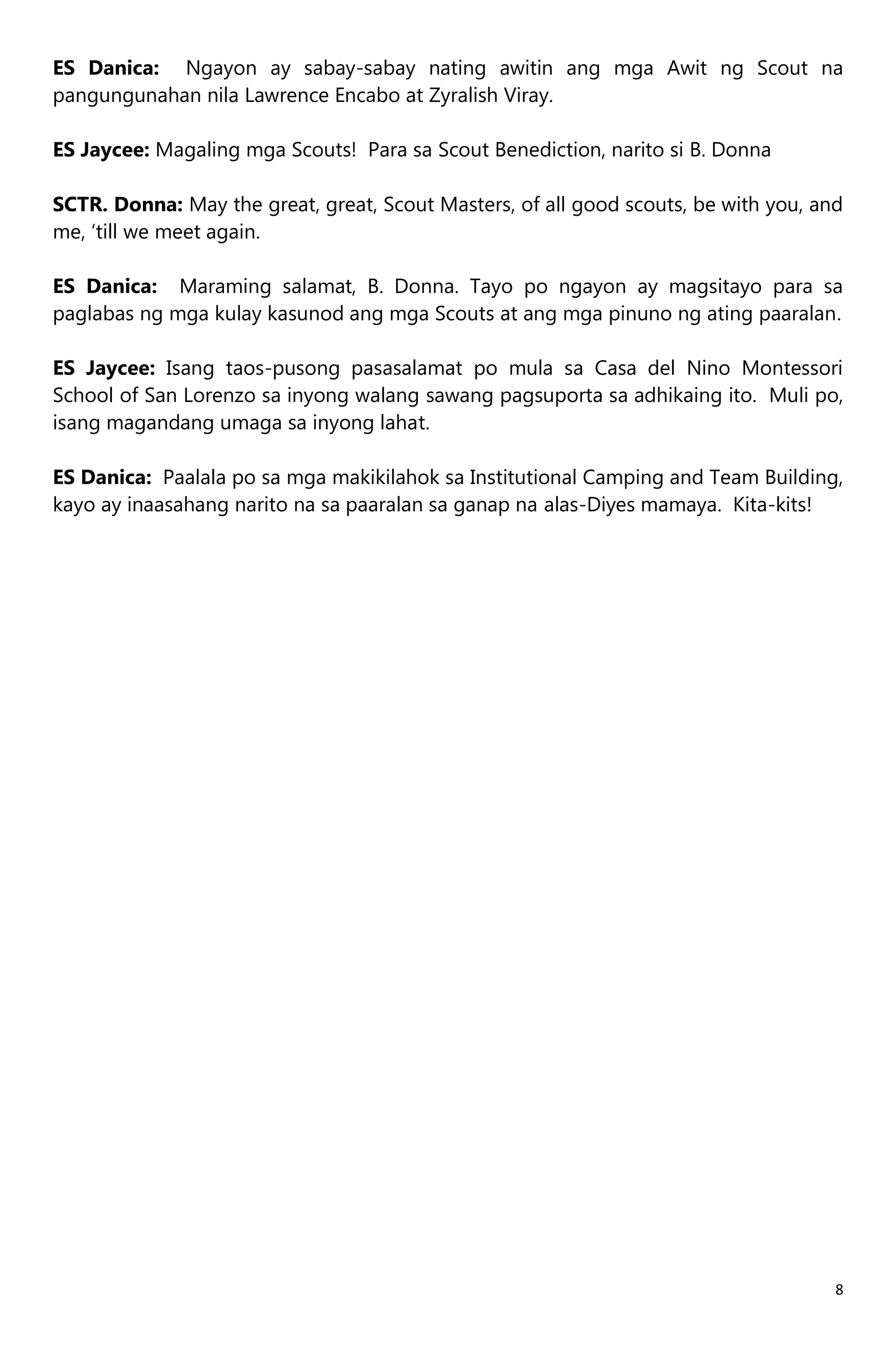 Program for investiture 2016 tagalog version | PDF