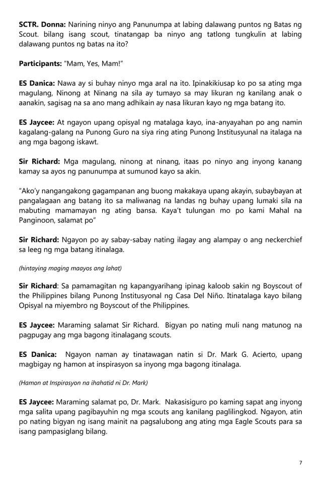 Program for investiture 2016 tagalog version | PDF