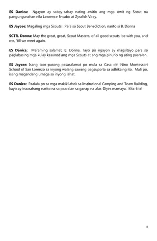 Program for investiture 2016 tagalog version | PDF