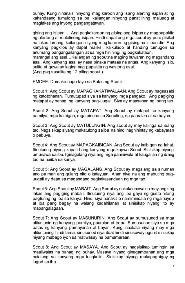 Program for investiture tagalog version Script and Spiel | DOCX