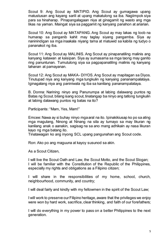 Program for investiture tagalog version Script and Spiel | DOCX